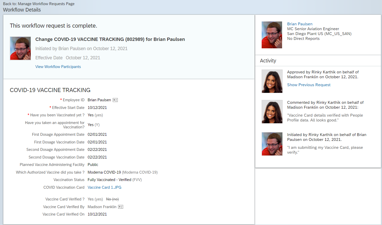 Attaching COVID Vaccine Card to Health and Vaccine... - SAP Community